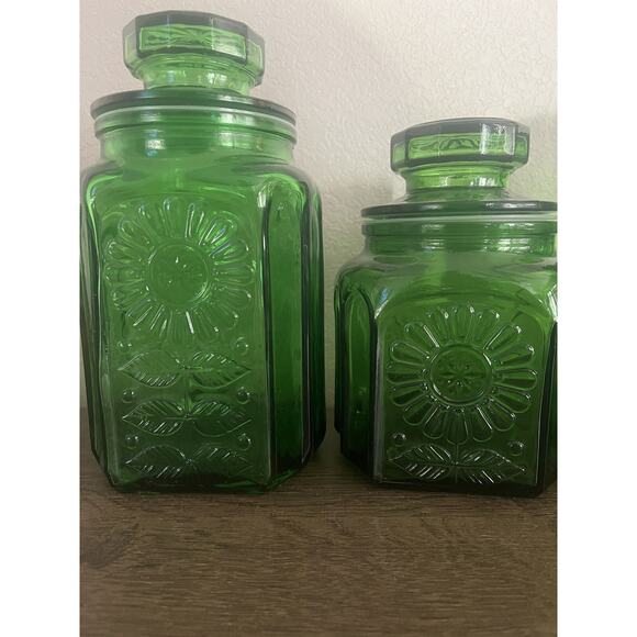 Accents | Vintage 196s Wheaton Glass Emerald Green Sunflower Canister ...